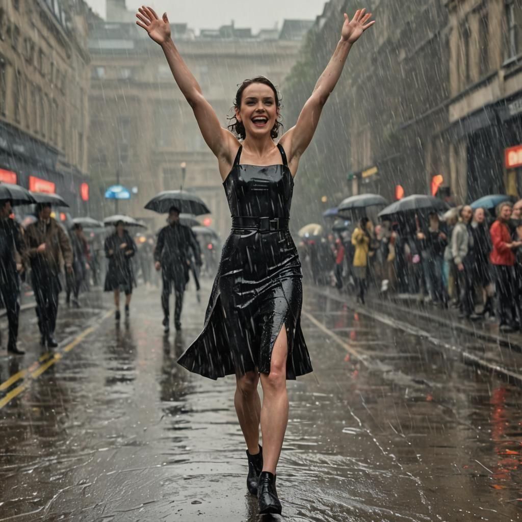 Daisy Ridley enjoying the London rain - AI Generated Artwork ...