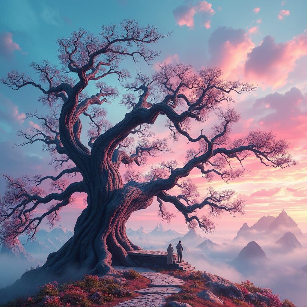 Tree - Ethereal Fantasy Realm with Gnarled Cathedral Tree