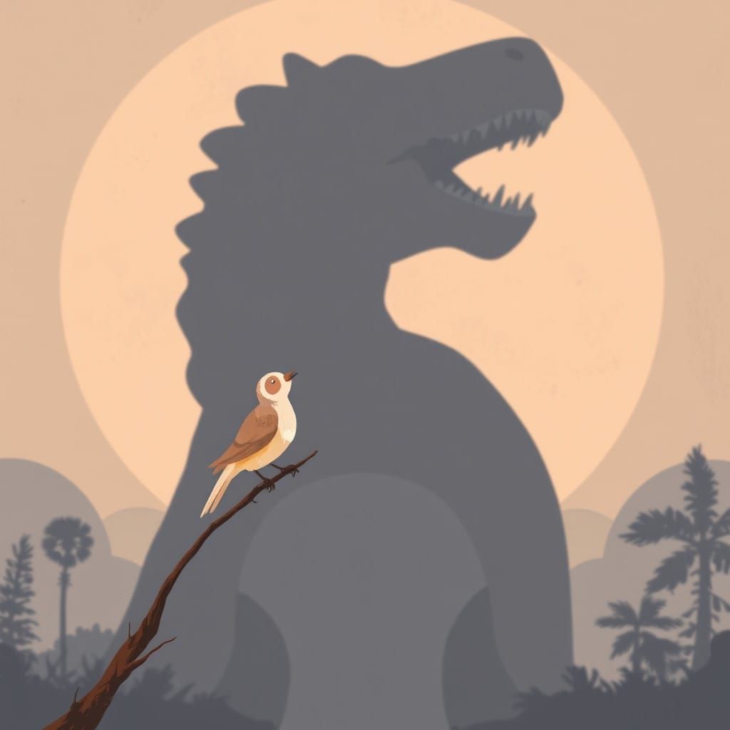 Once a king - Whimsical Songbird Faces Fearsome Dinosaur in...