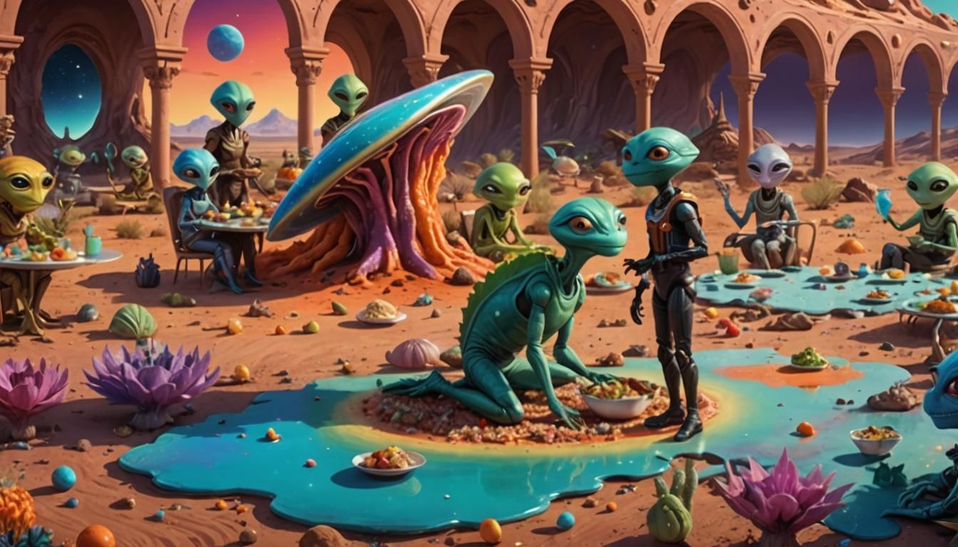 Alien lunch - AI Generated Artwork - NightCafe Creator