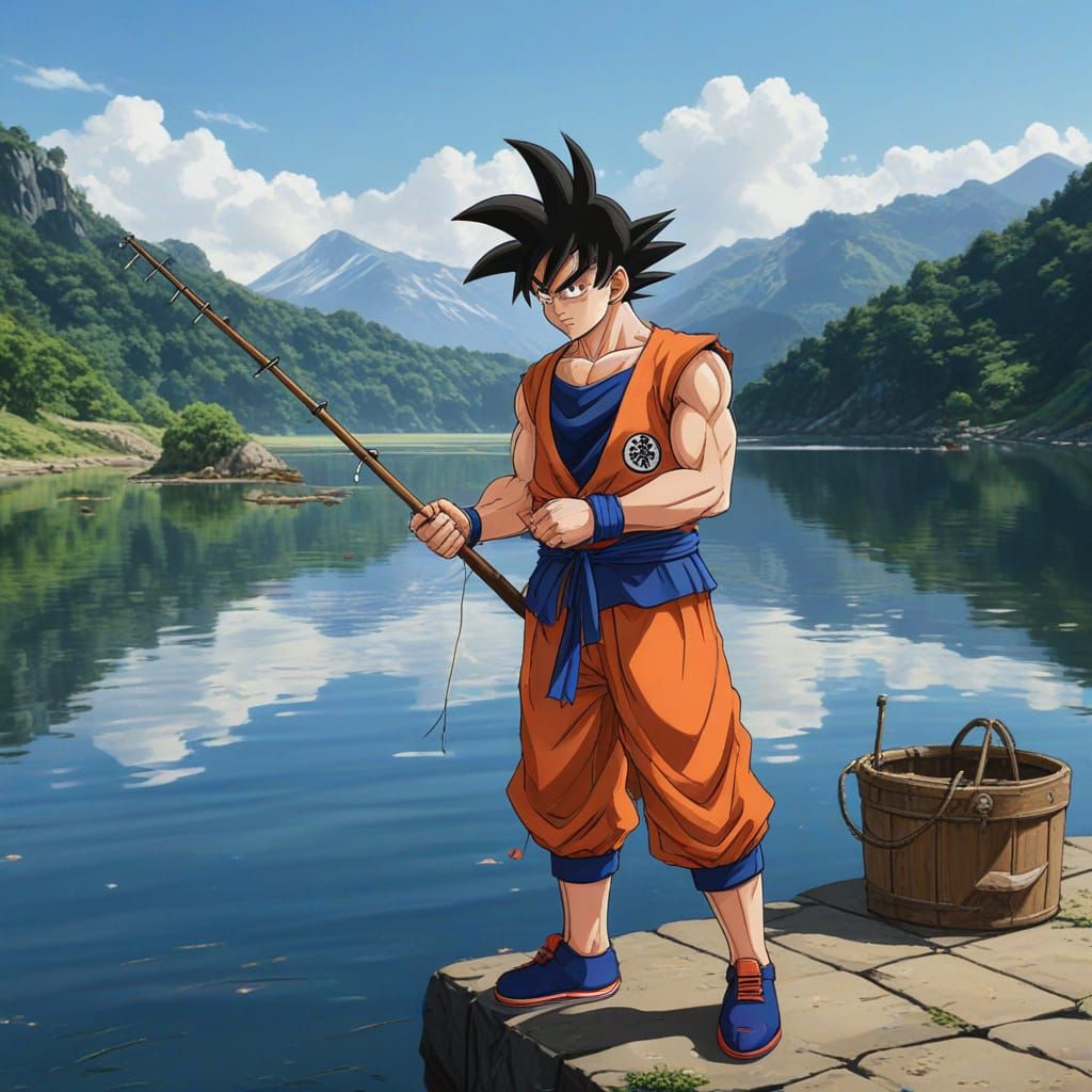 Goku fishing - Goku in a Moment of Serene Fishing