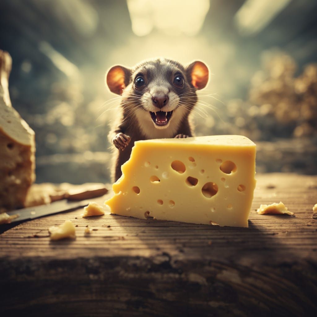 Excited Weasel Discovers Gouda Cheese in Cinematic... - AI Art
