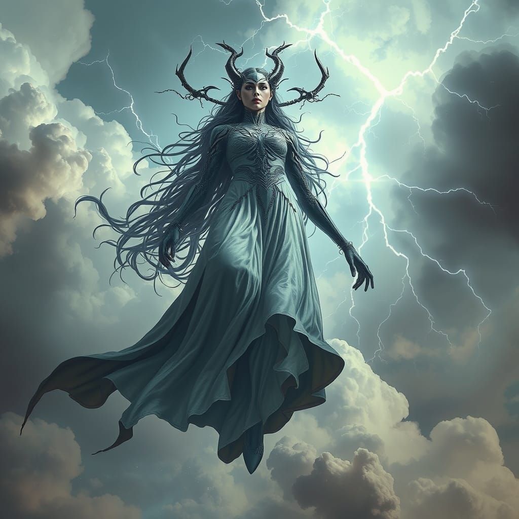 A hyper-realistic looking beautiful lady alien villain who controls ...