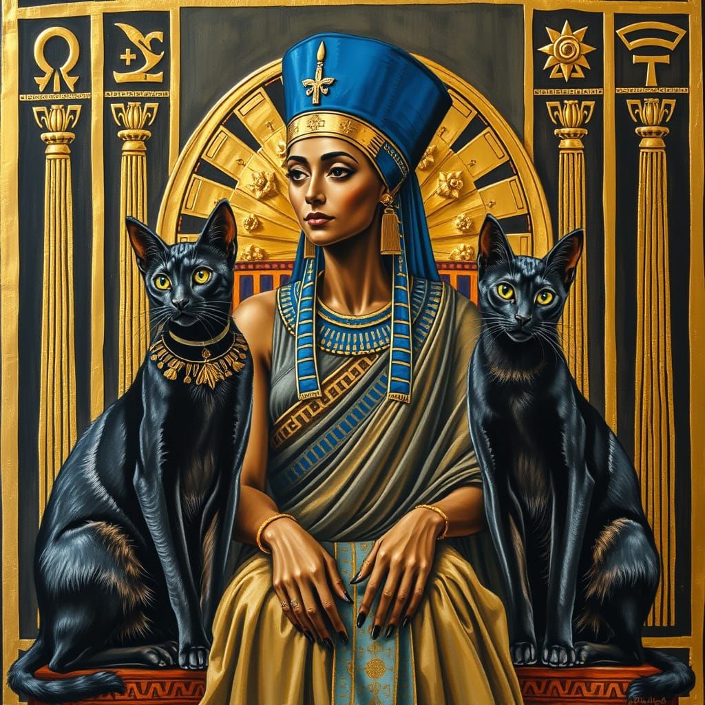 Nefertiti with cats - Nefertiti with cats
