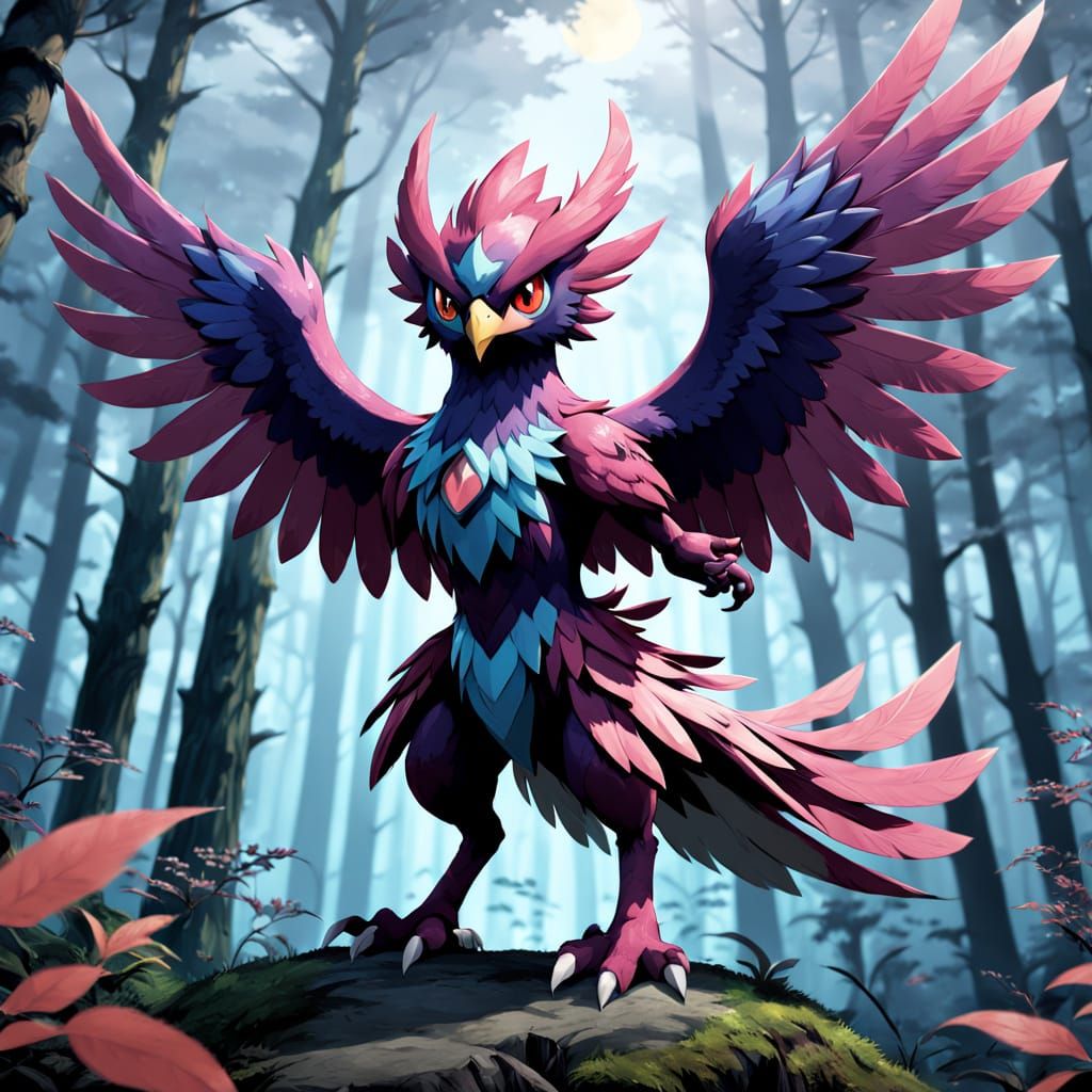 Majestic Dark Pink Harpie Fakemon Stands Proud in ... - AI Art