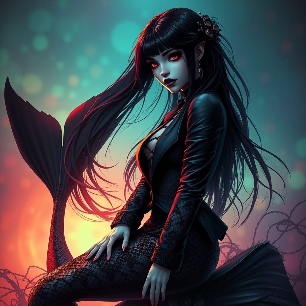 Hyperrealistic Emo Mermaid in a Tattered Tuxedo Su... - AI Art