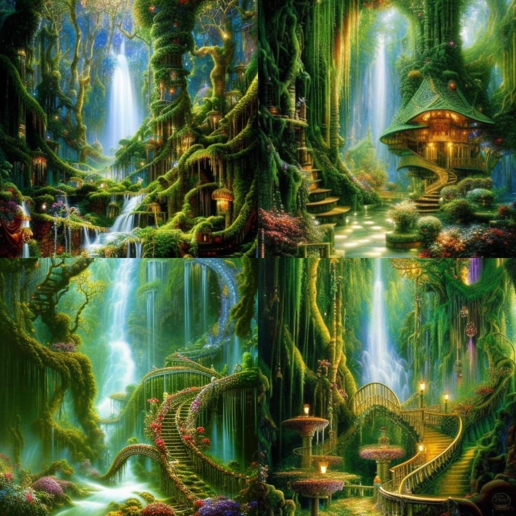 a fantastical complex staircase leading to beautiful fantastical ...