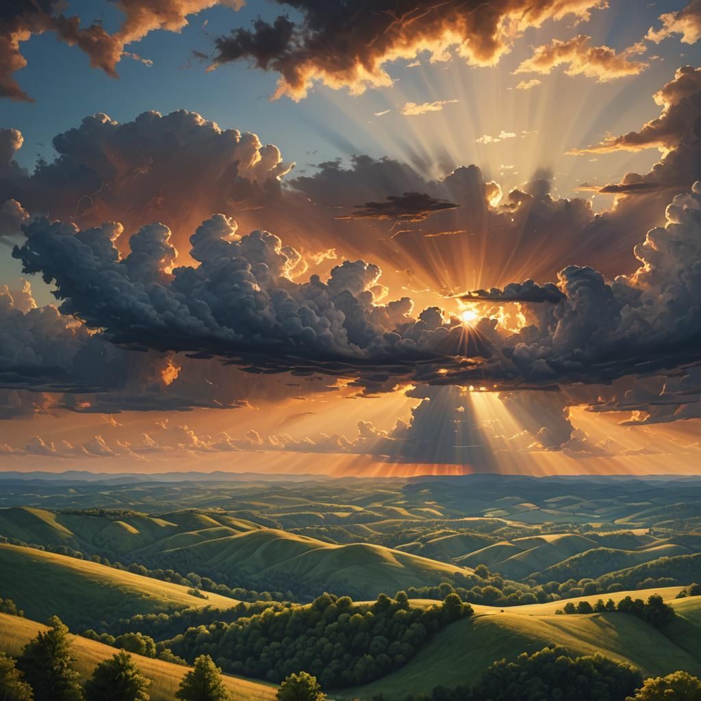 Sunset over hills - AI Generated Artwork - NightCafe Creator