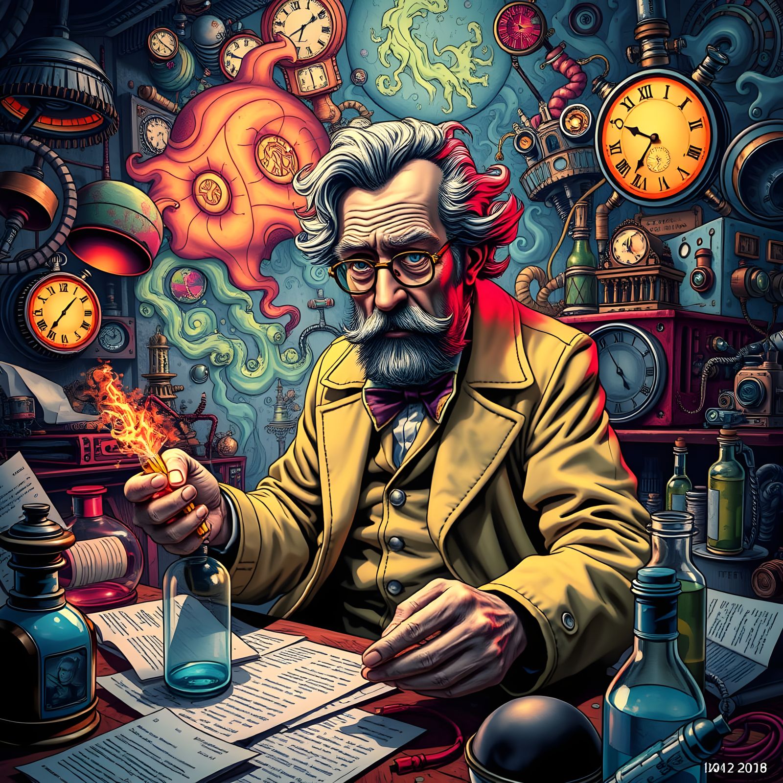 Mad Scientist Creating a Time Machine