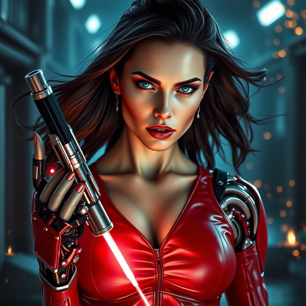 Cyberpunk Slavic Terminator T-X with Metallic Skin... - AI Art