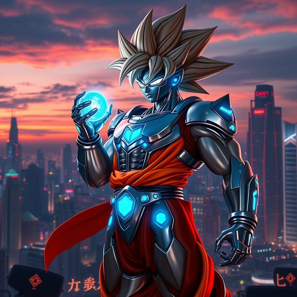 Super Saiyan God Goku Wields Infinity Stone in Fut... - AI Art