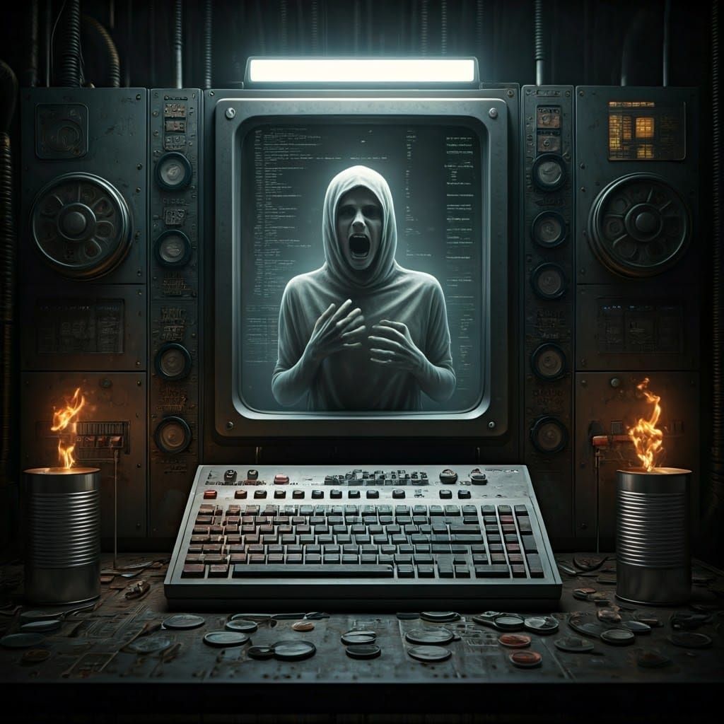 Tormented Ghost Trapped in Industrial Cybernetic N... - AI Art