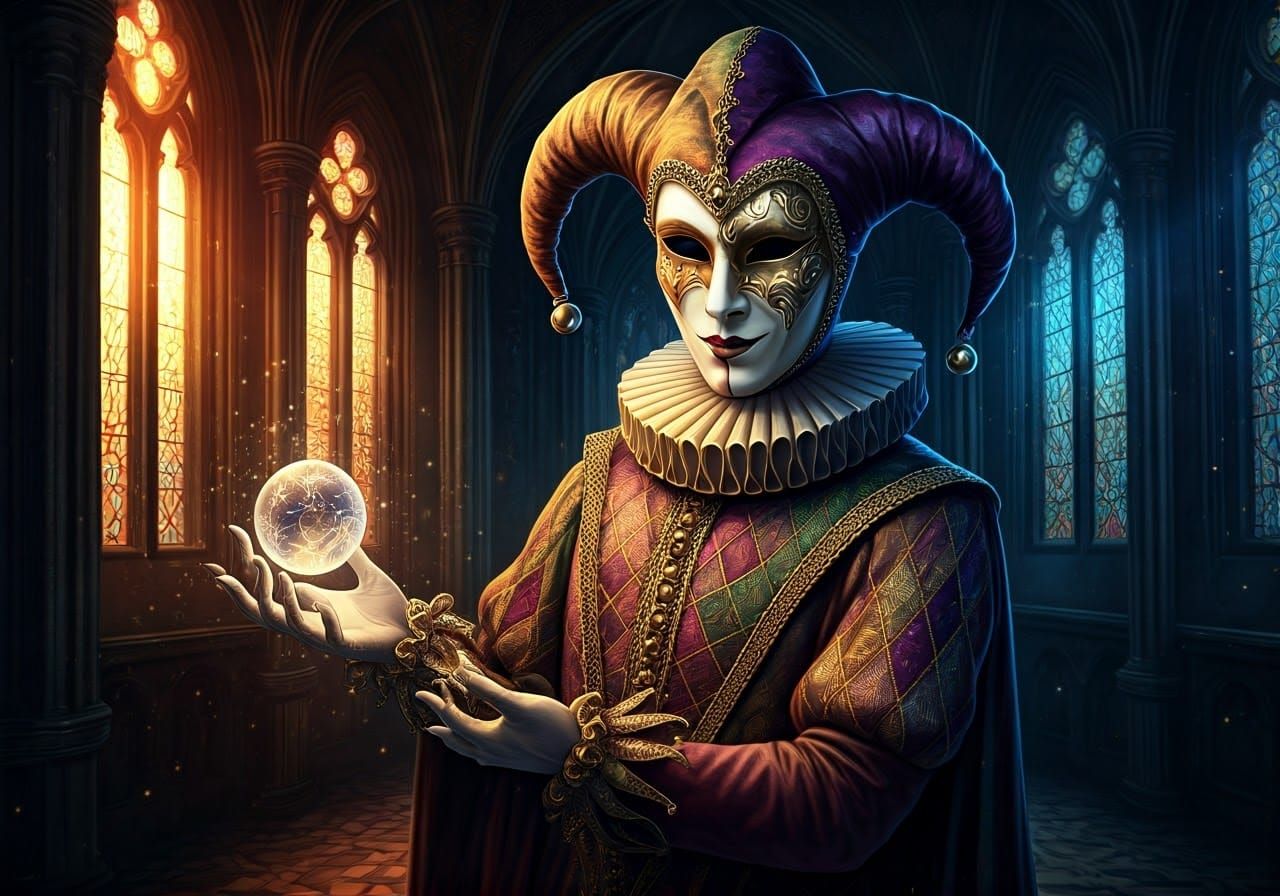 Regal Jester Illuminated by Moonlight and Stained ... - AI Art