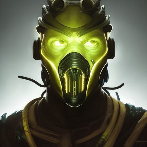 Oxygen-Masked bioluminous mercenary inspired by Mortal Kombat character ...