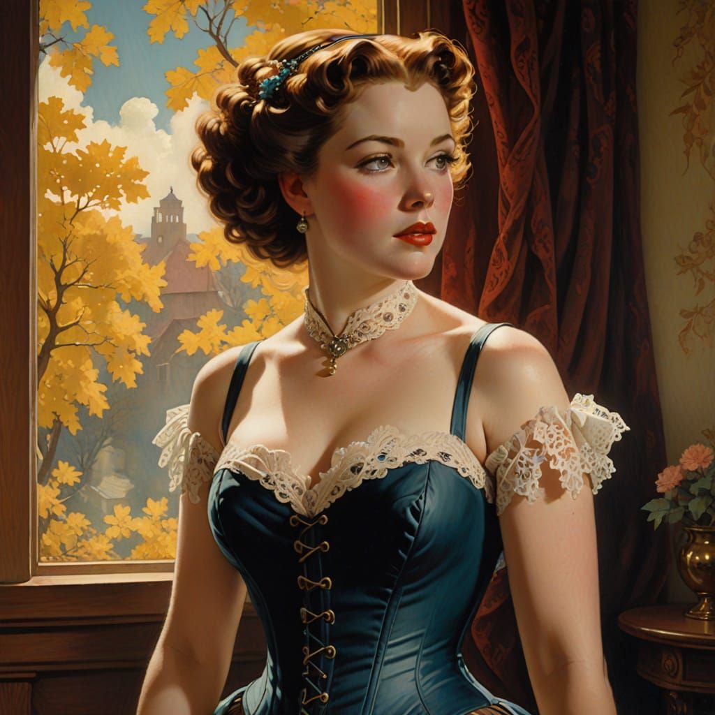 Vibrant Pin-Up Goddess with Freckled Décolletage - AI Art