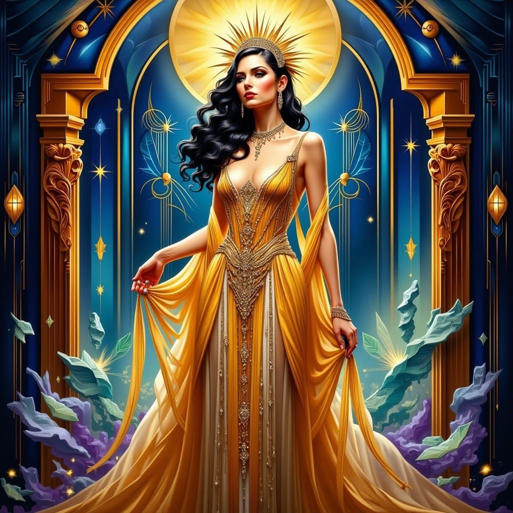 THE QUEEN OF THE NIGHT with gold swirls in Rococo extravagant style ...