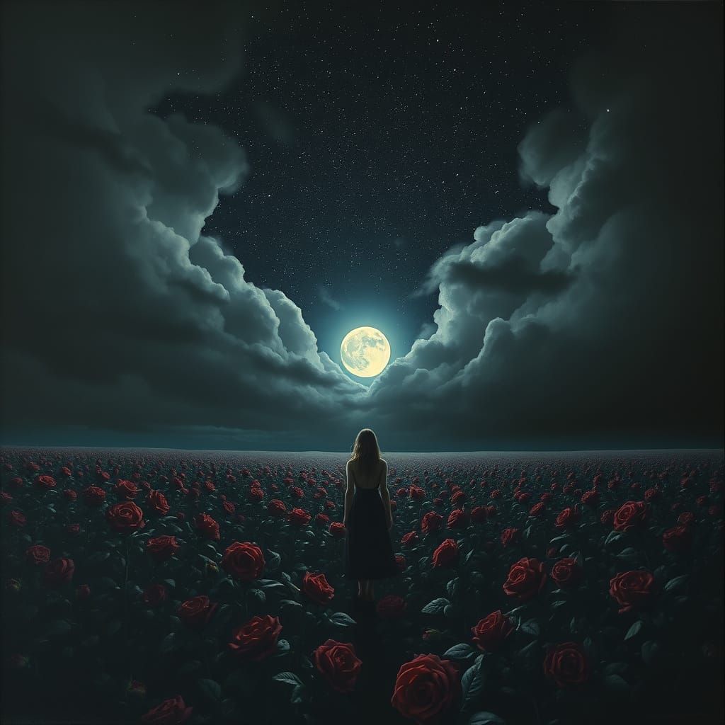 black rose field at night - Mystical Black Rose Landscape at...