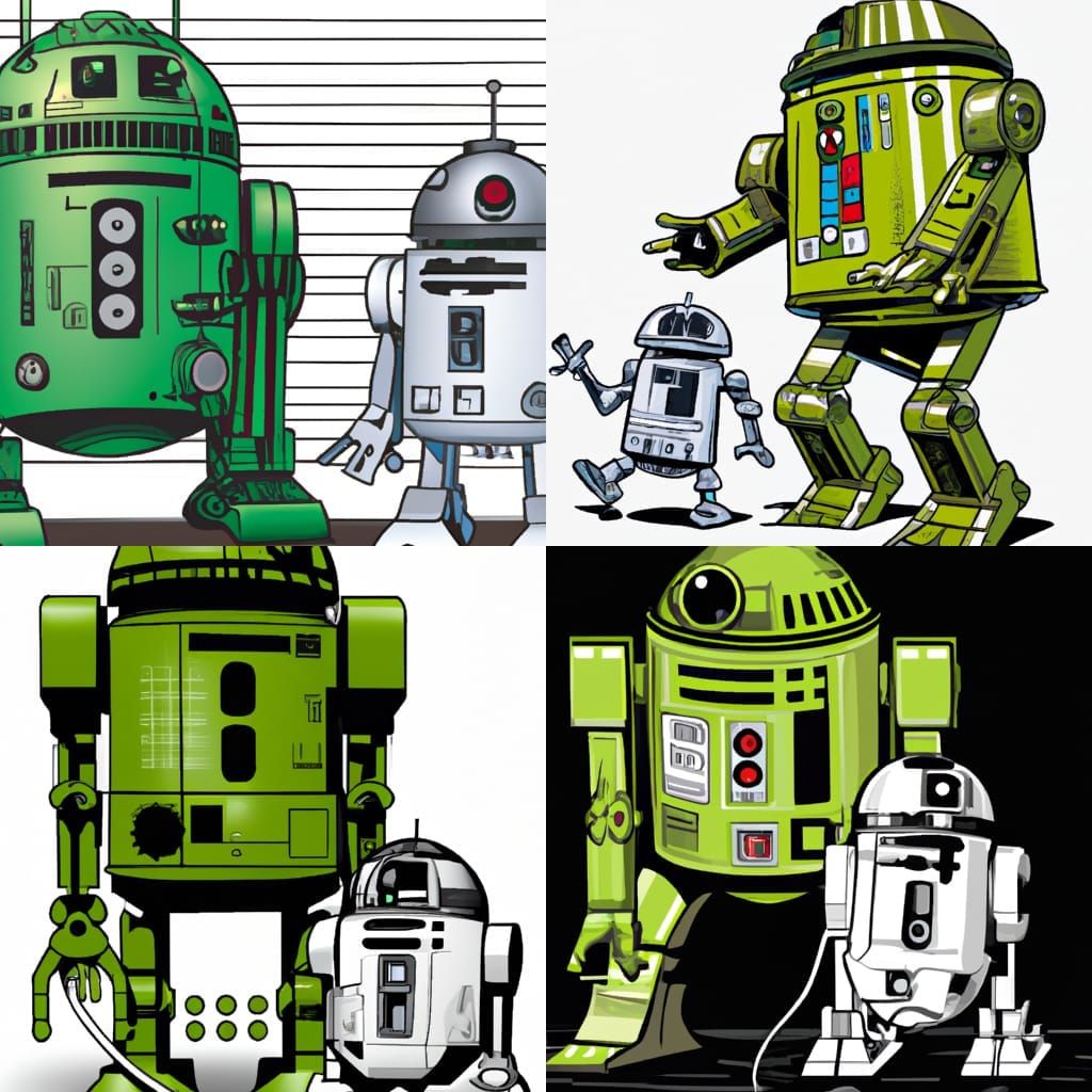 green,gray astromech with his robot friend from radio shack - AI ...