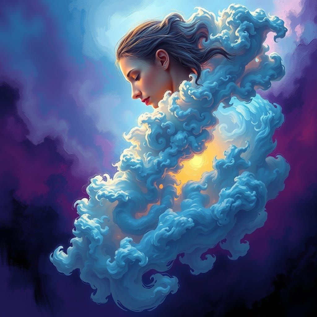 Ethereal Goddess in a Turbulent Celestial Realm - AI Art