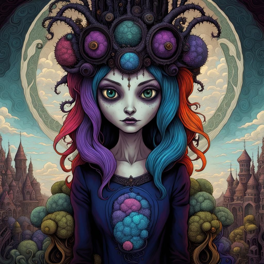 Dystopian goth dark clothed, John Kenn Mortensen style beautiful exotic ...