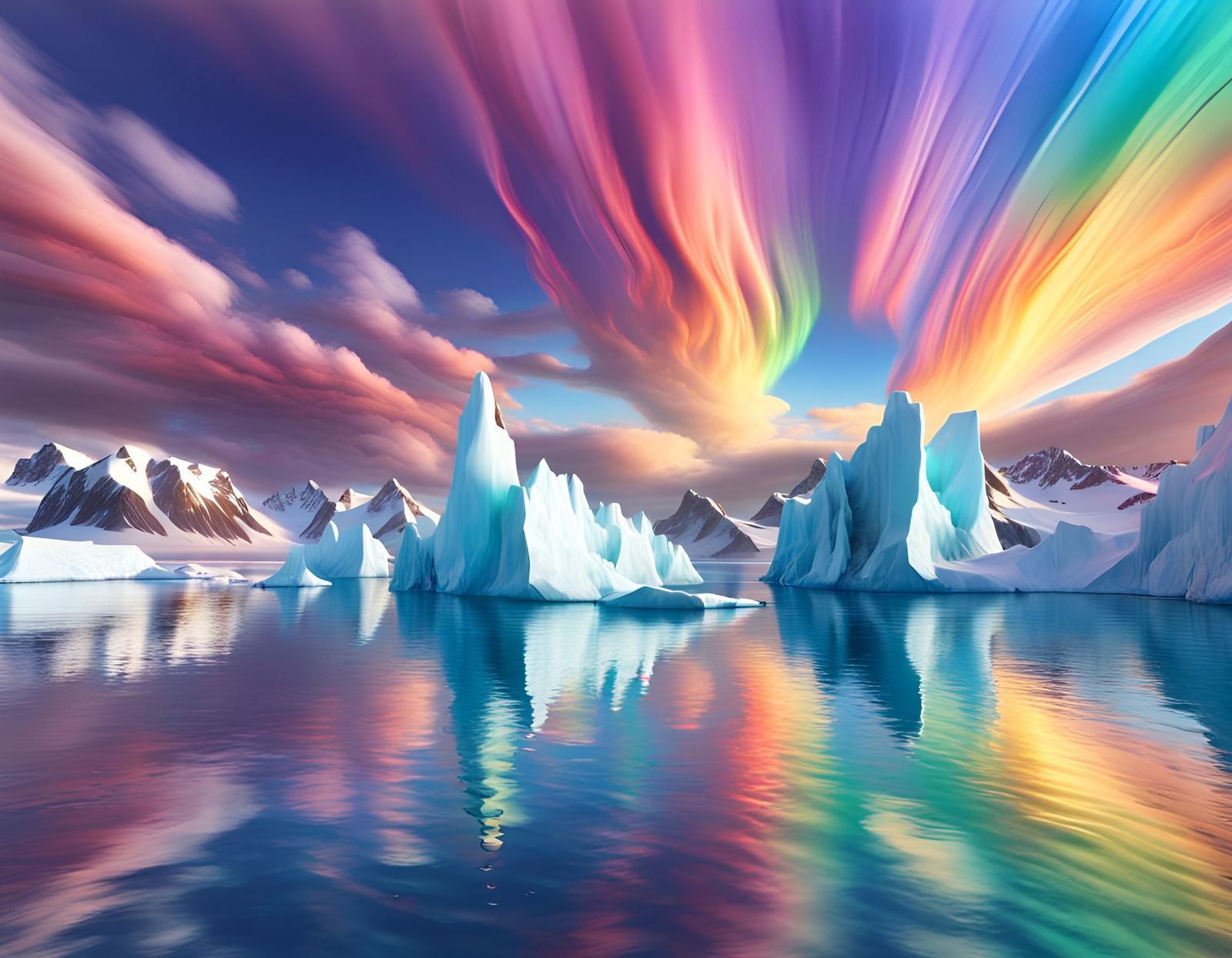 Antarctica, rainbow clouds. - AI Generated Artwork - NightCafe Creator