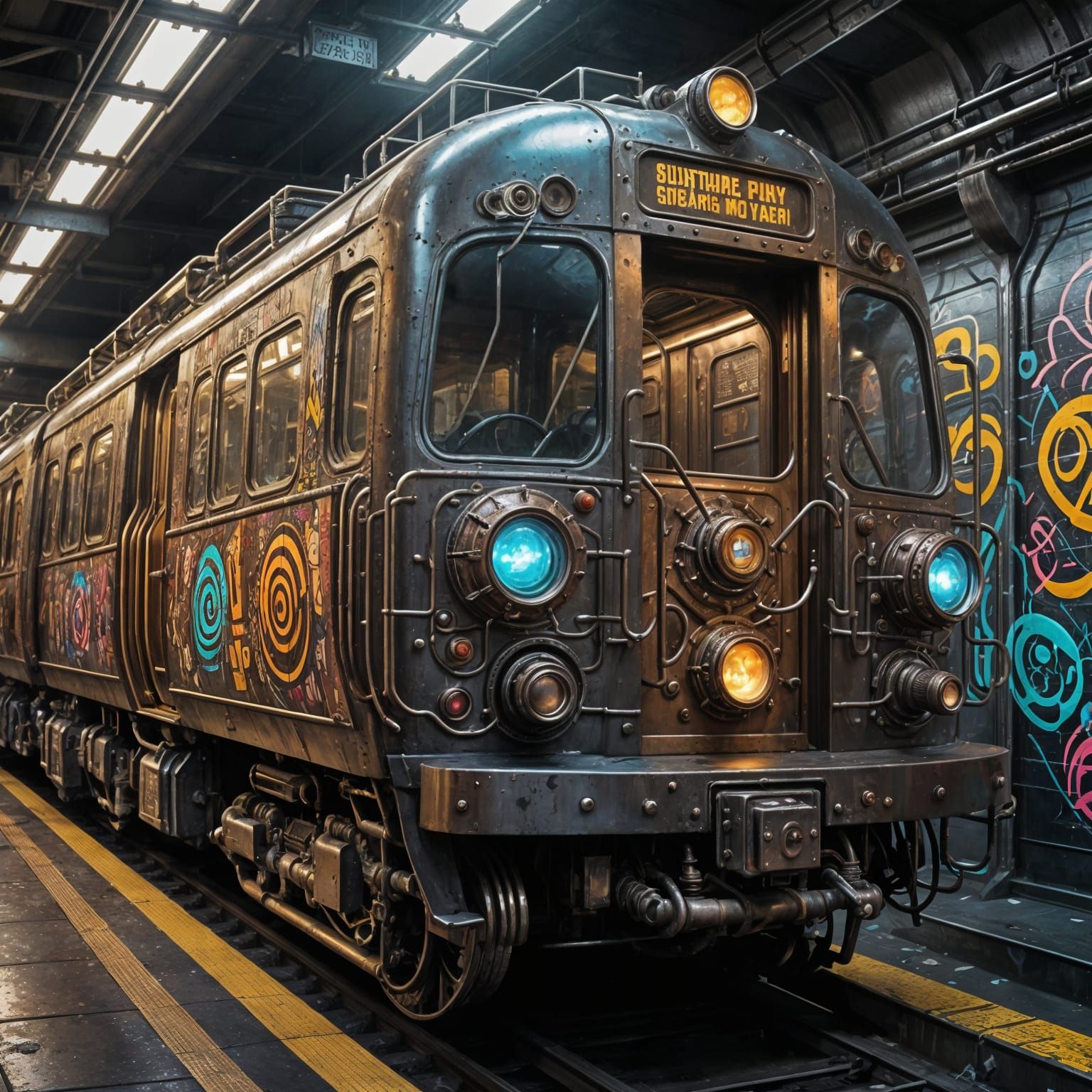 Vibrant Steampunk Subway Train in a World of High ... - AI Art