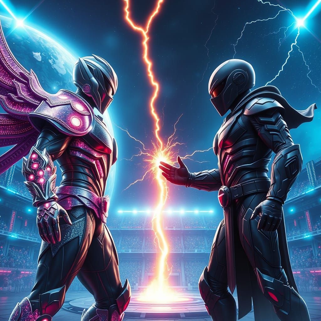 Epic Cosmic Showdown: Infinity vs Zero in Neon Are... - AI Art