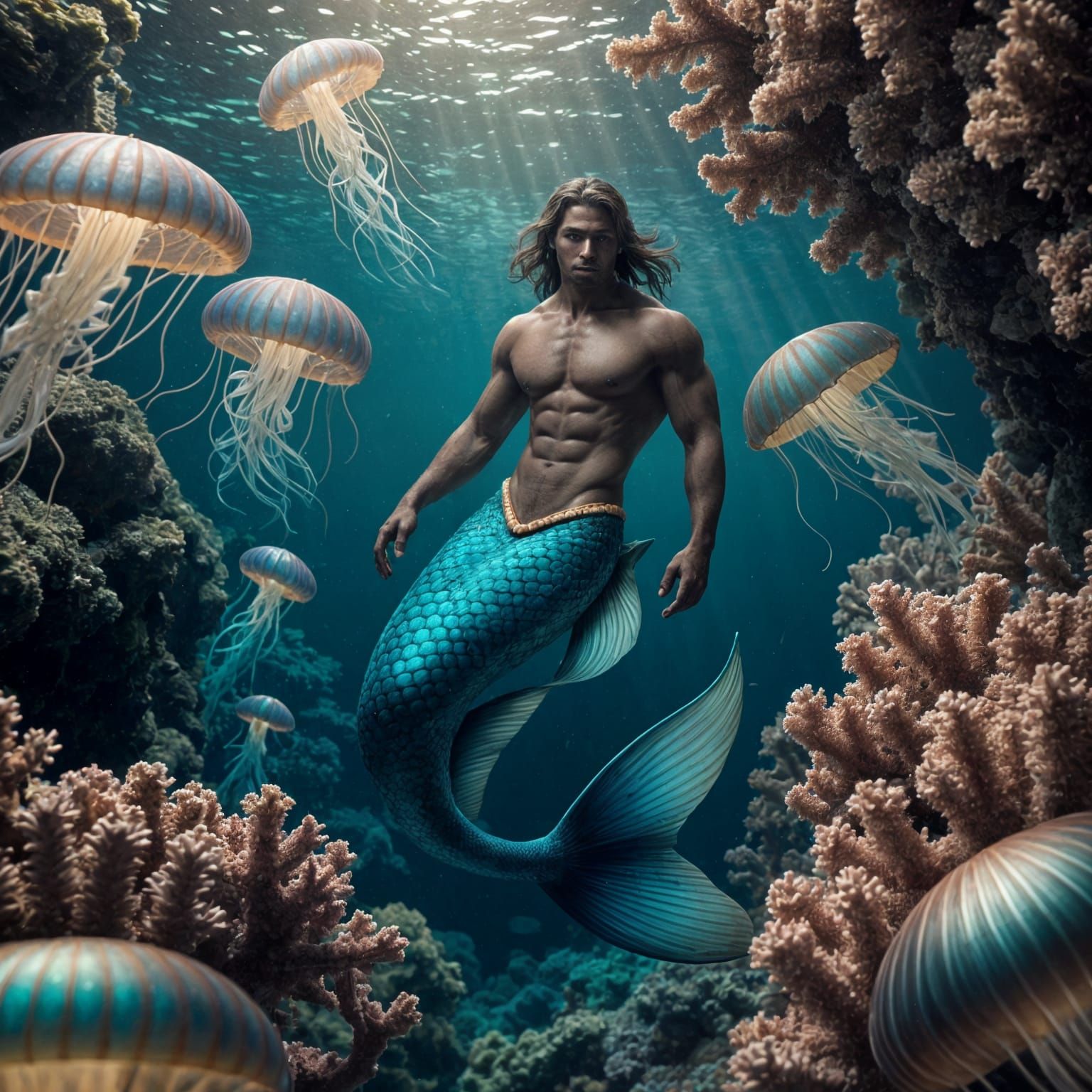 Merman - Merman Glides Through Coral Reef Depths