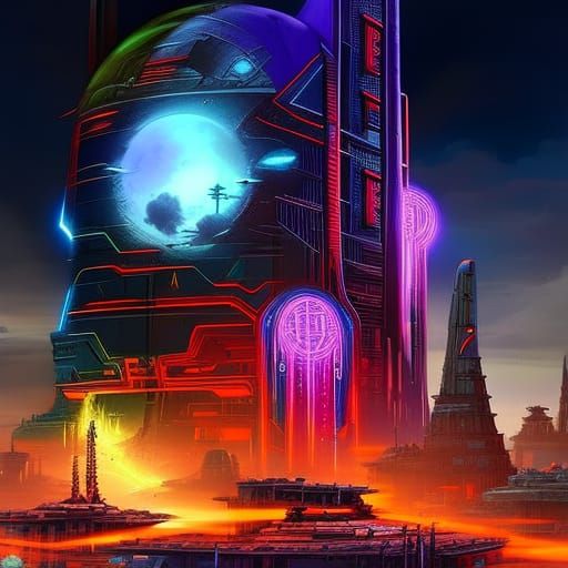 City on the moon, cyberpunk, neon, Hyperrealistic, splash art, concept ...