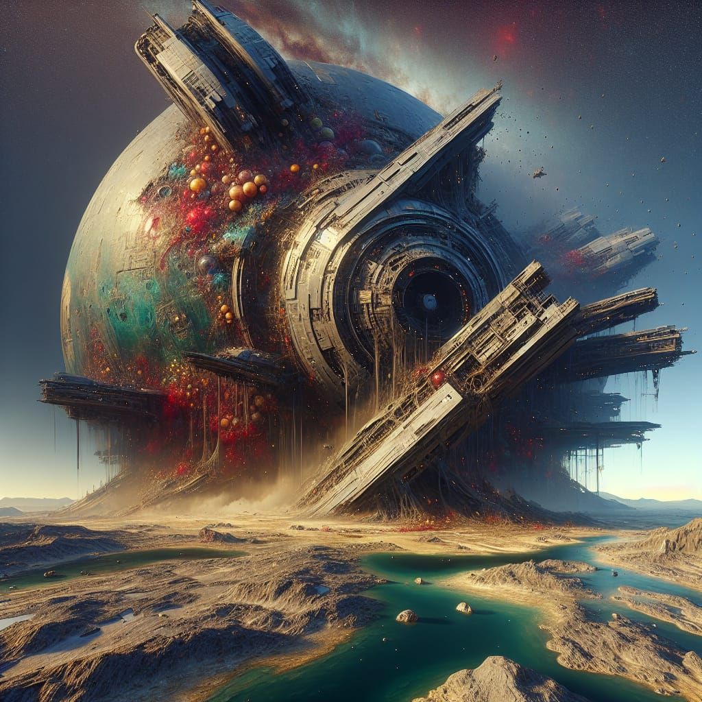 Abandoned spaceship, crashed on an asteroid, exotic lifeforms growing ...
