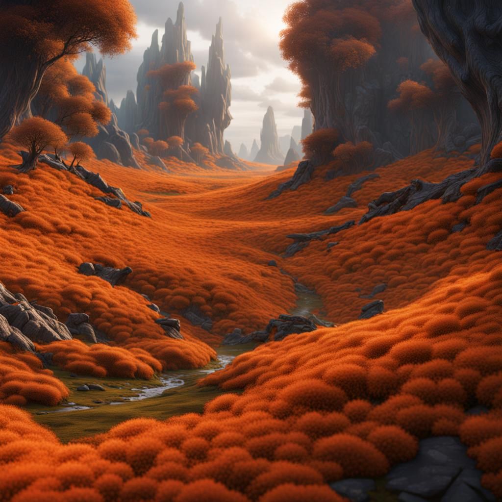 field of orange moss - AI Generated Artwork - NightCafe Creator