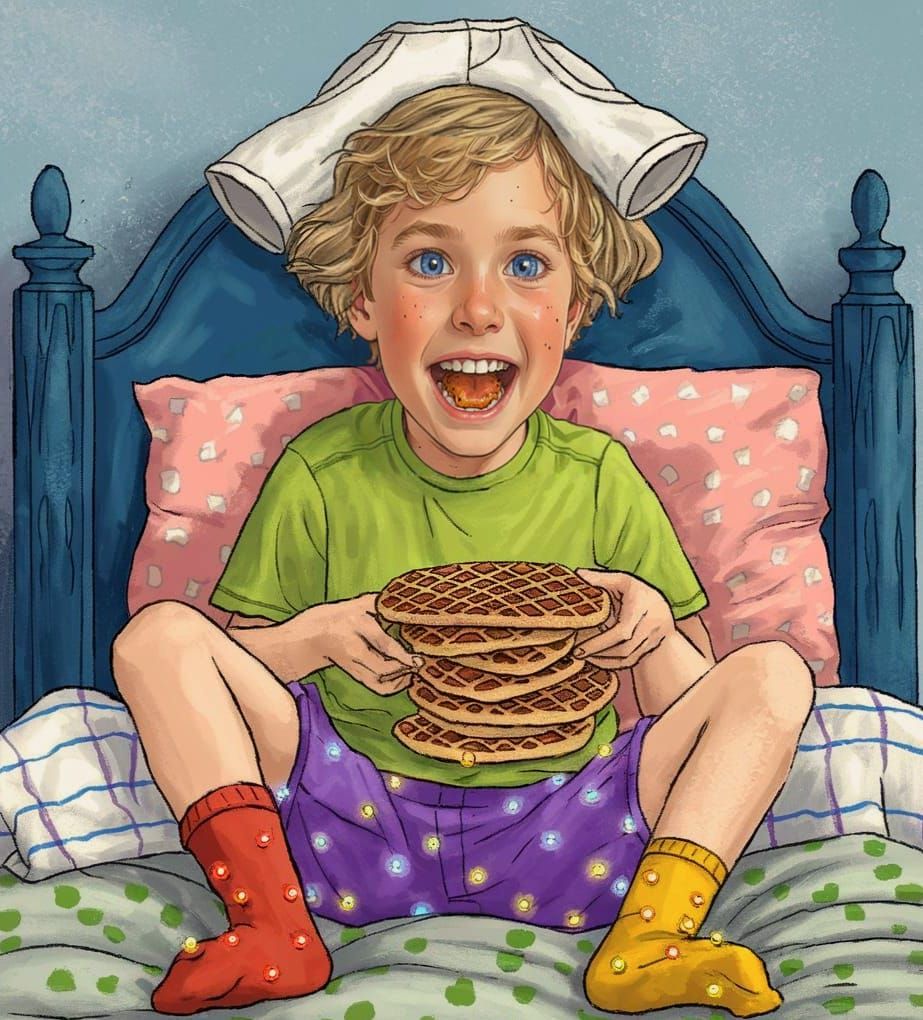 Whimsical Boy in a Vibrant Bedroom Scene - AI Art