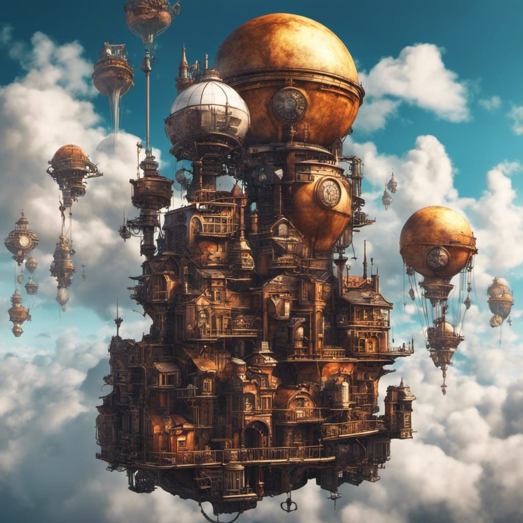 Steampunk Cloud City - AI Generated Artwork - NightCafe Creator