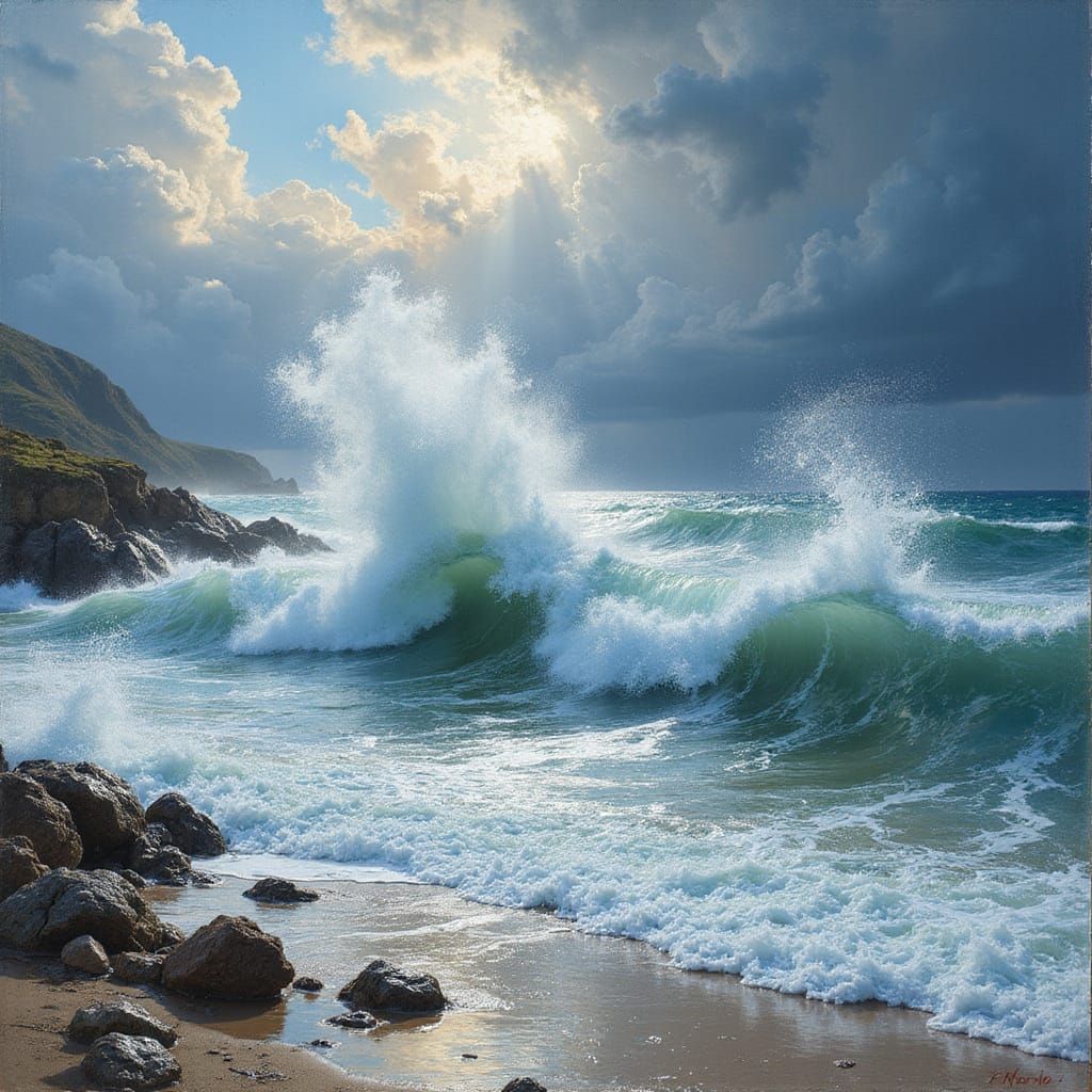 Impressionist Seascape Capturing Turbulent Waves - AI Art