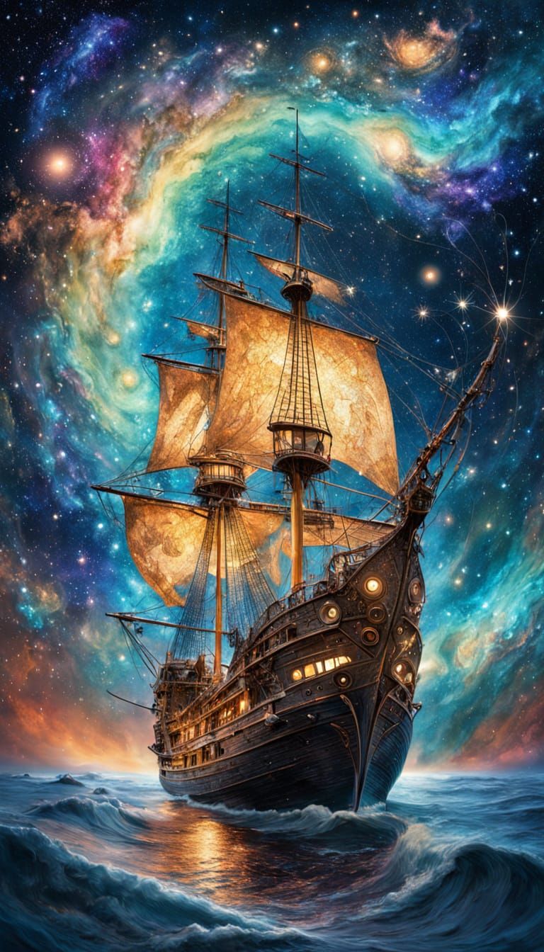 Conceptual art double Exposure Collage art A sailing ship through the ...