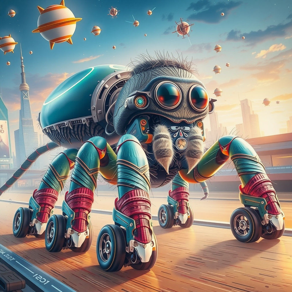 Roller Skating Jumping Spider - Majestic Blue and Green Jump...