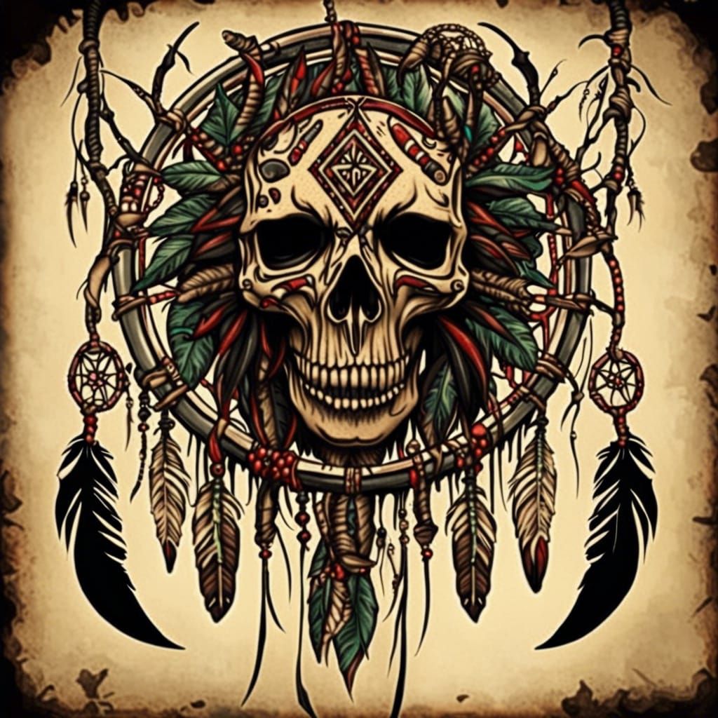 Wicked dreamcatcher tribal jungle savage style bones flesh blood - AI ...