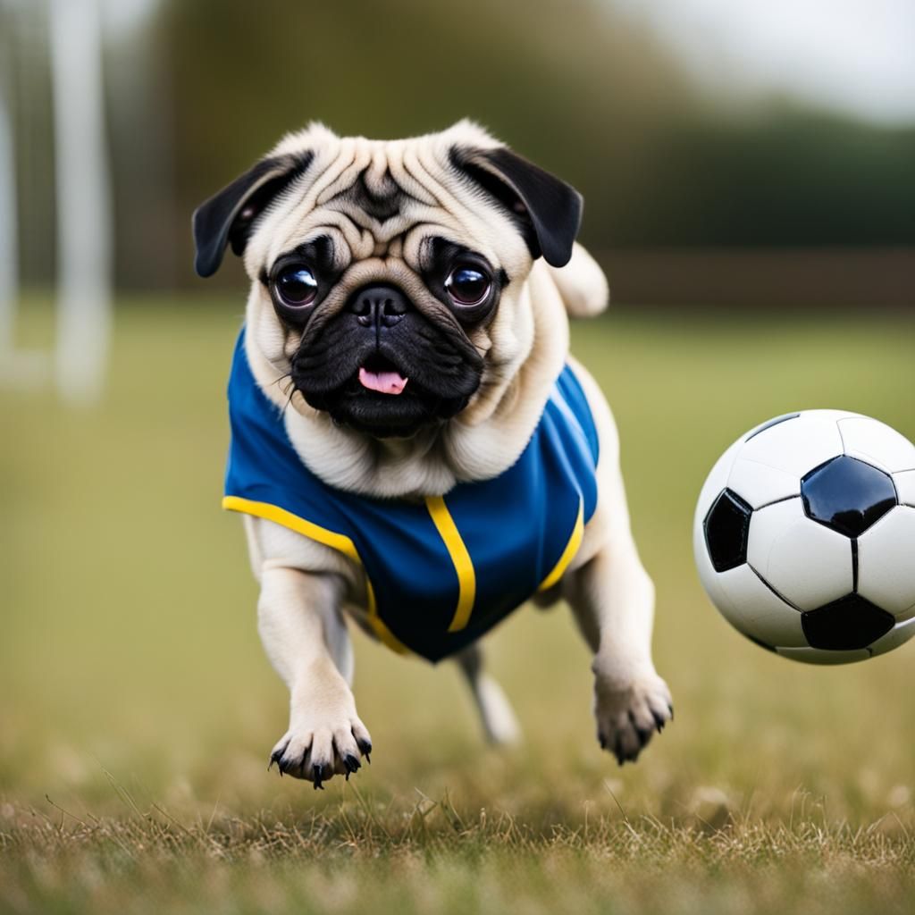 Pug playing soccer - AI Generated Artwork - NightCafe Creator