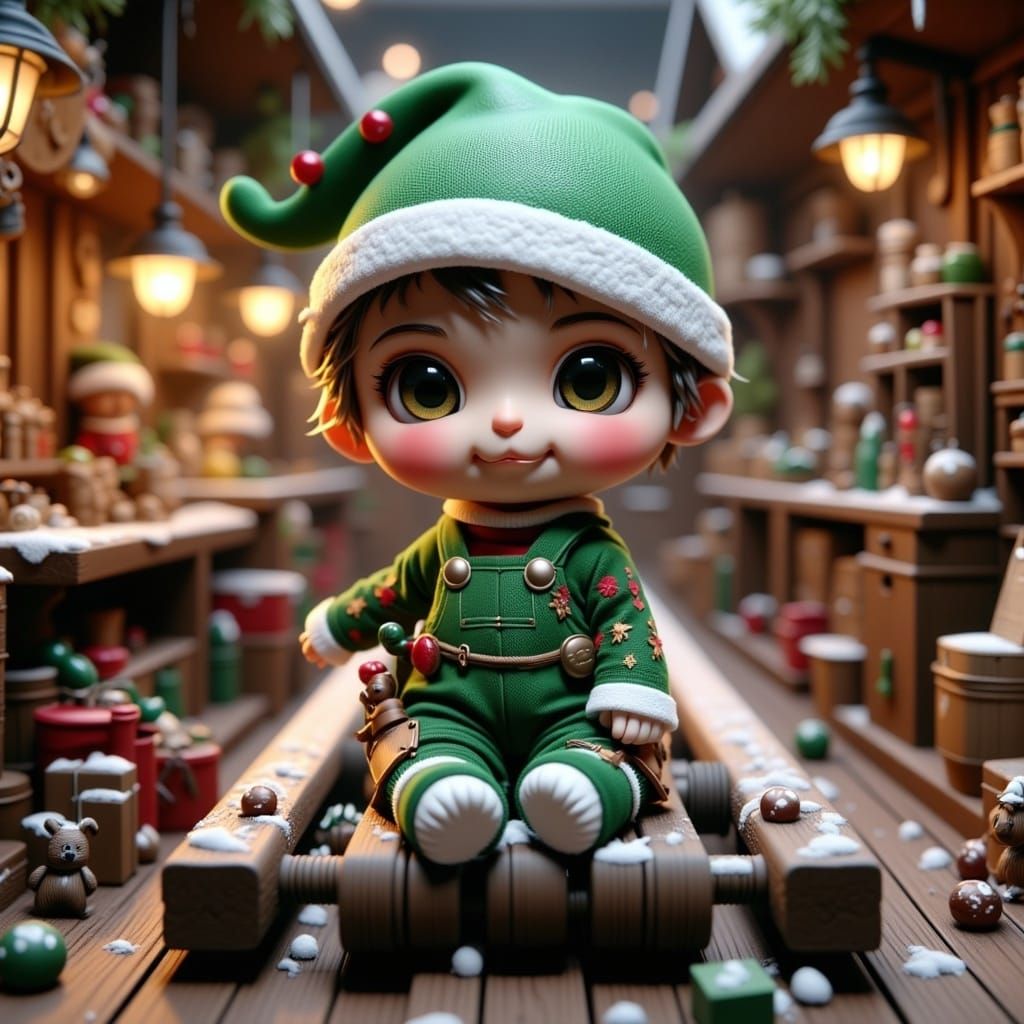 Lil' Chibi Elf in Santa's Workshop - Chibi Christmas Gnome i...