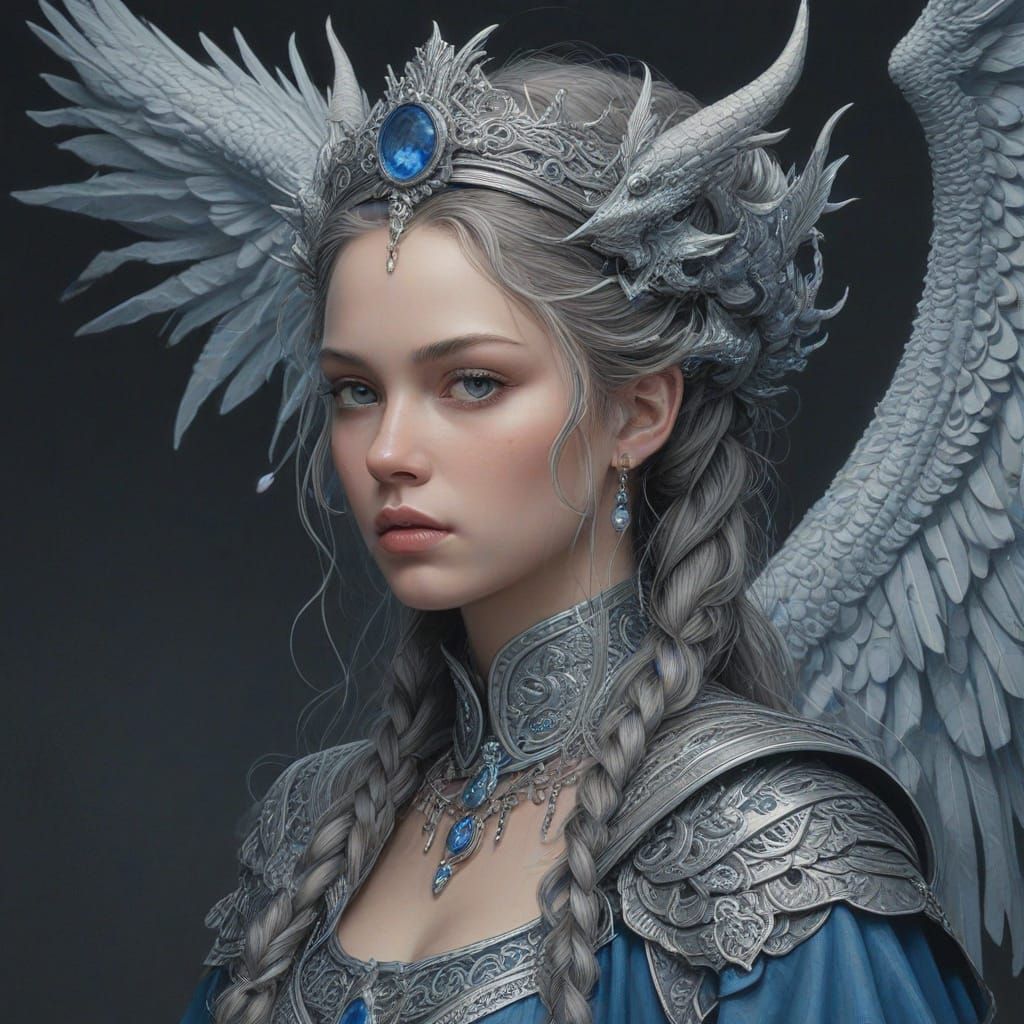 Regal Dragon Queen in Celestial Blue Hues - AI Art