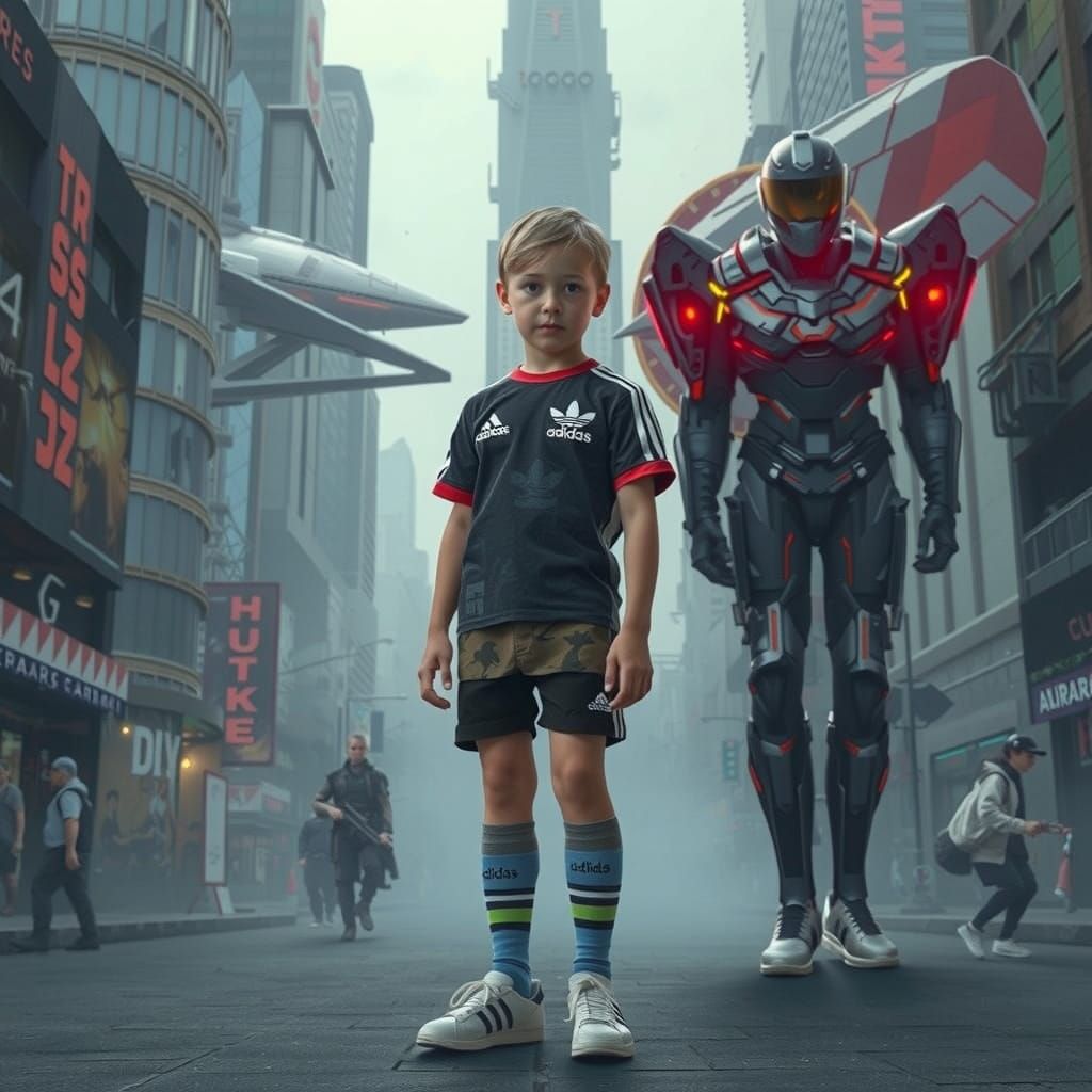 Cyberpunk Soldier in Dystopian Metropolis - AI Art