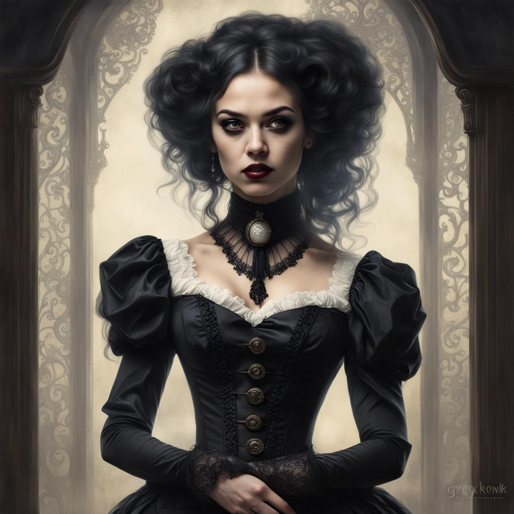 Enchanting exotic Gothic young woman wearing Victorian dress - AI ...