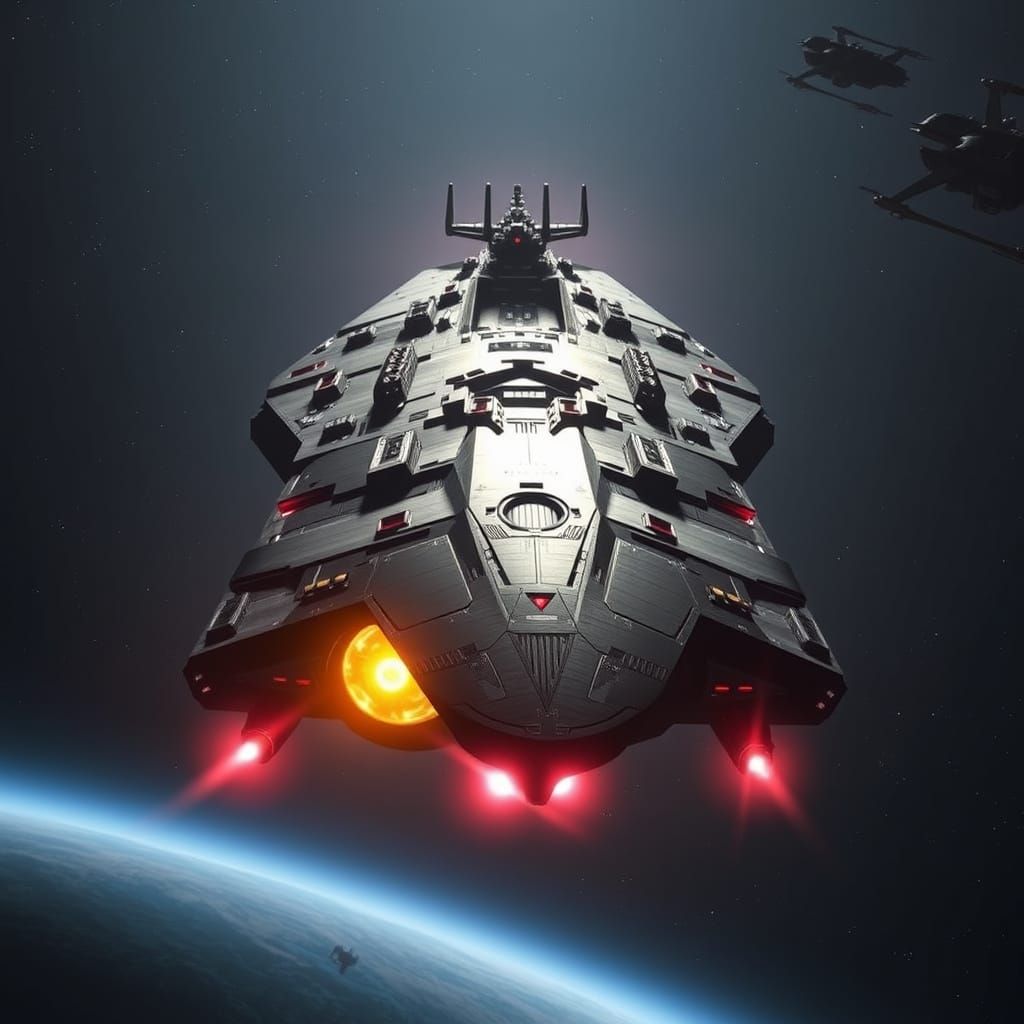 Colossal Starship Dominates the Void in Dark, Refl... - AI Art