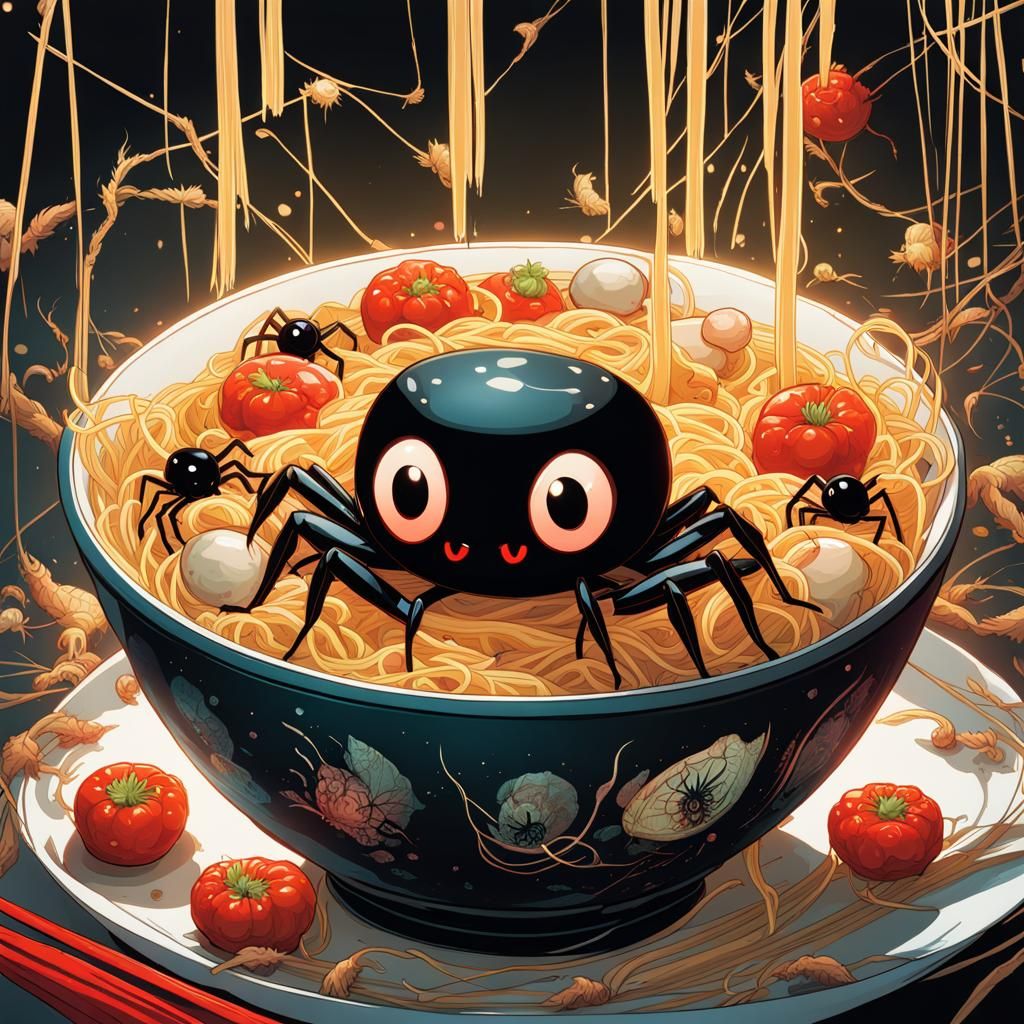 Cute spiders & ramen - AI Generated Artwork - NightCafe Creator