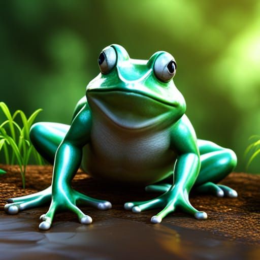 beautiful magnificent detailed wooden billboard ,big shiny glossy frog ...