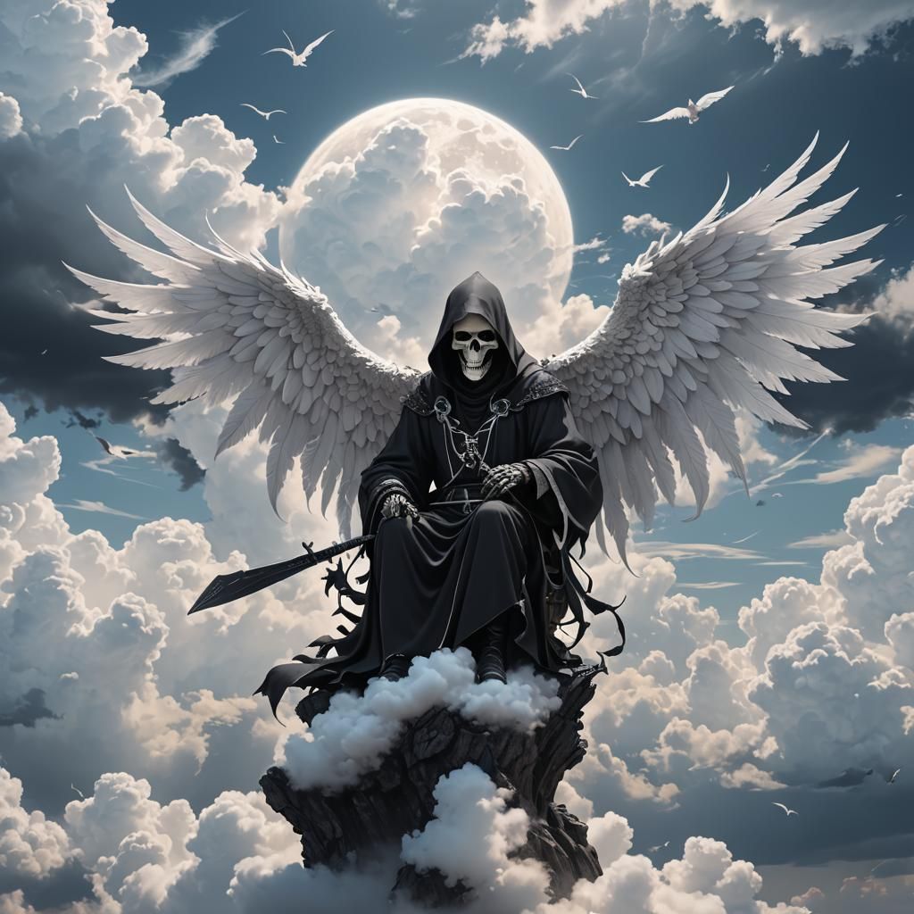 The Grim Reaper sitting on a cloud - AI Generated Artwork - NightCafe ...
