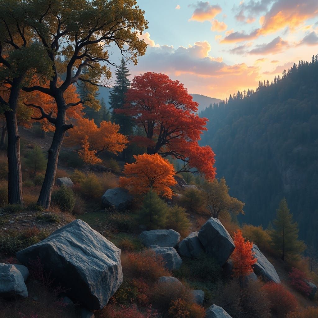 Serene Art Nouveau Landscape in Analogous Colors - AI Art