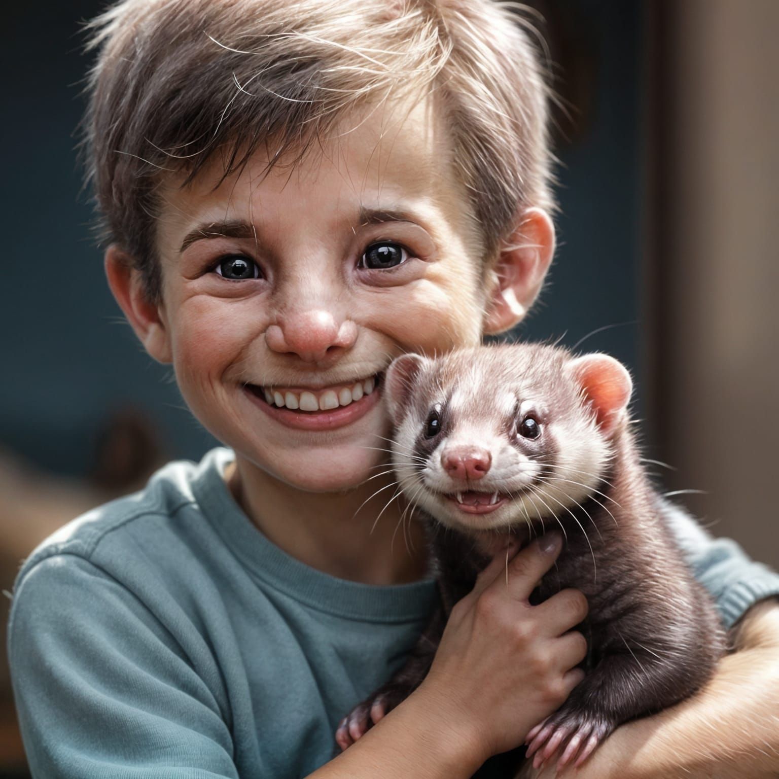 Image of a (ferret: 1.9) with a very obvious human smile, as it sits in ...