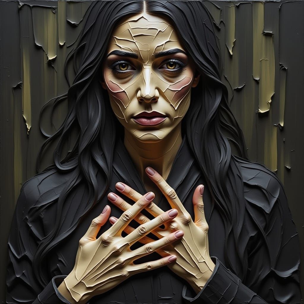 A Gaunt Woman's Contemplative Portrait in Textured... - AI Art