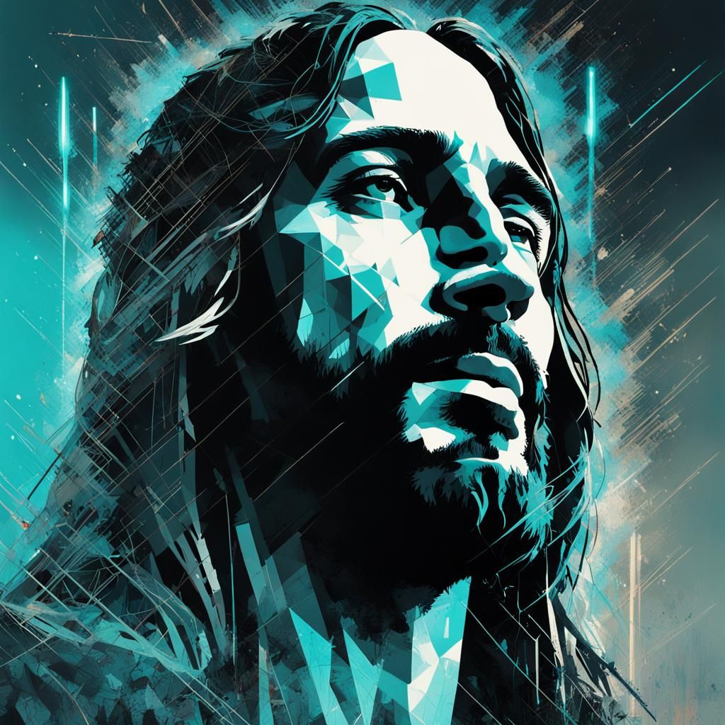 An ultra realistic poster of Jesus Christ in the cyan matrix - AI ...